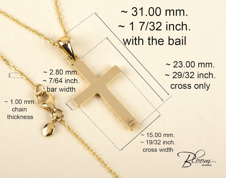 14K Solid Gold Cross Necklace, Personalized Unisex Pendant With Chain ...