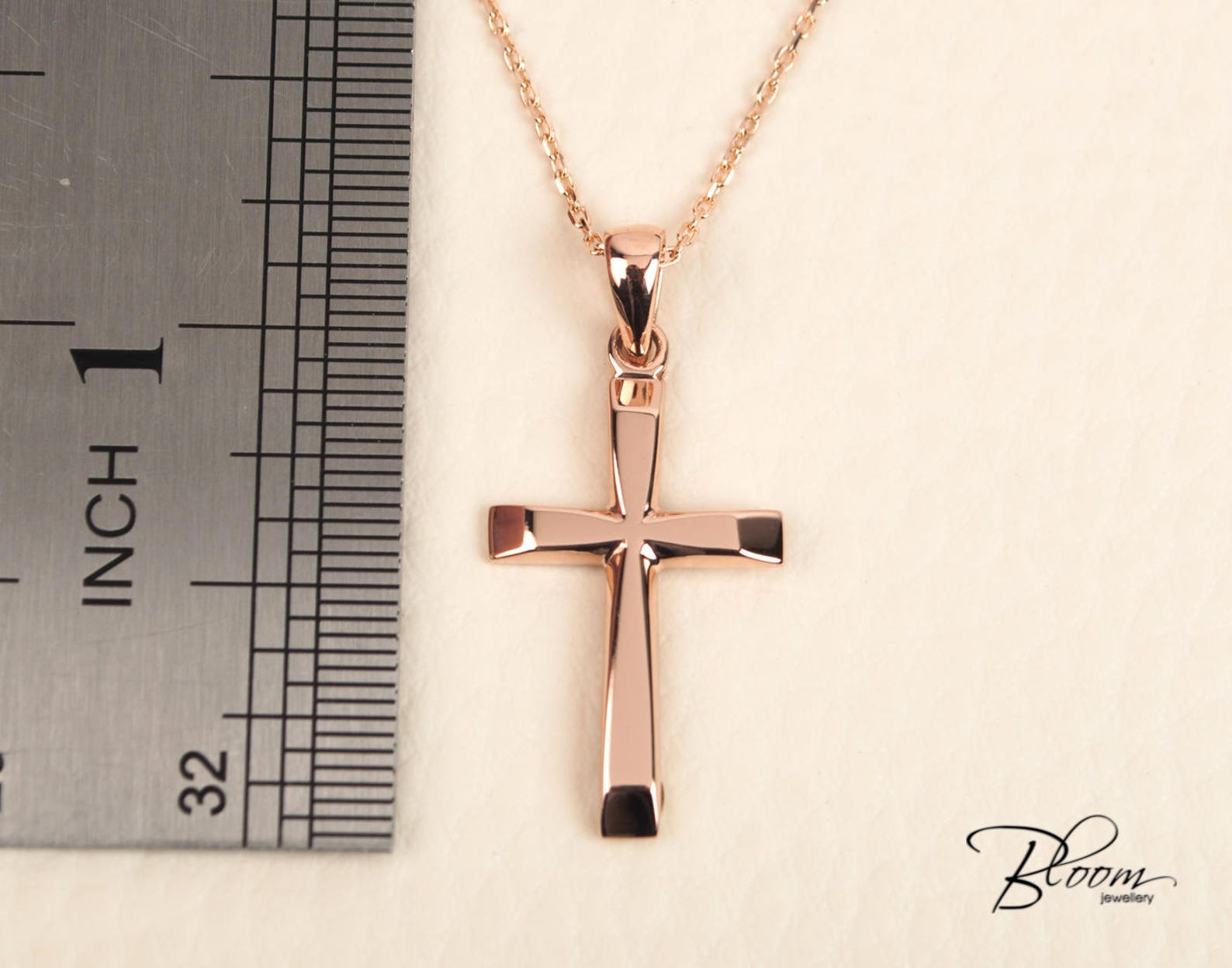 Rose Gold Cross Necklace 14K Gold Cross Pendant Personalized | Etsy