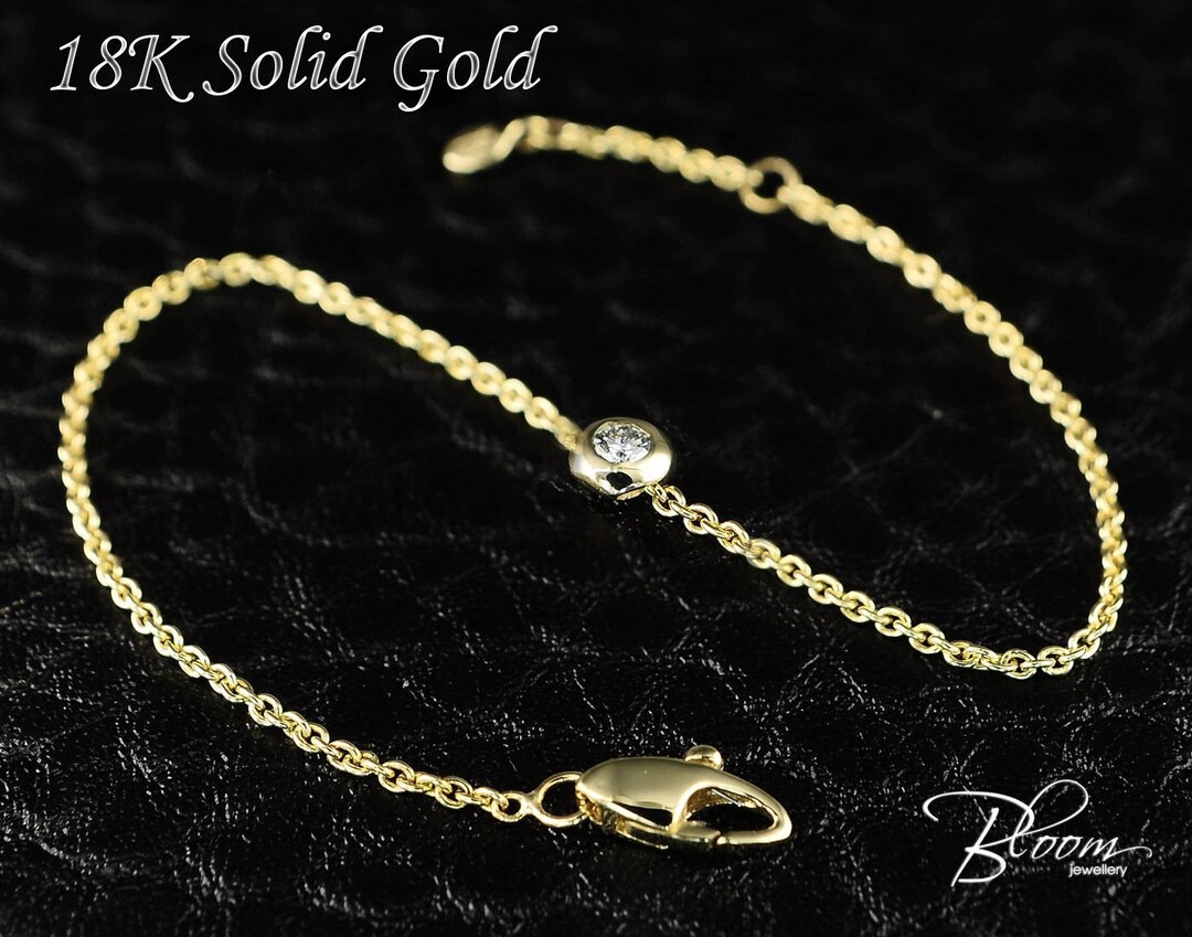 Single Diamond Bracelet 18K Solid Gold Minimalist Design Bloomdiamonds ...