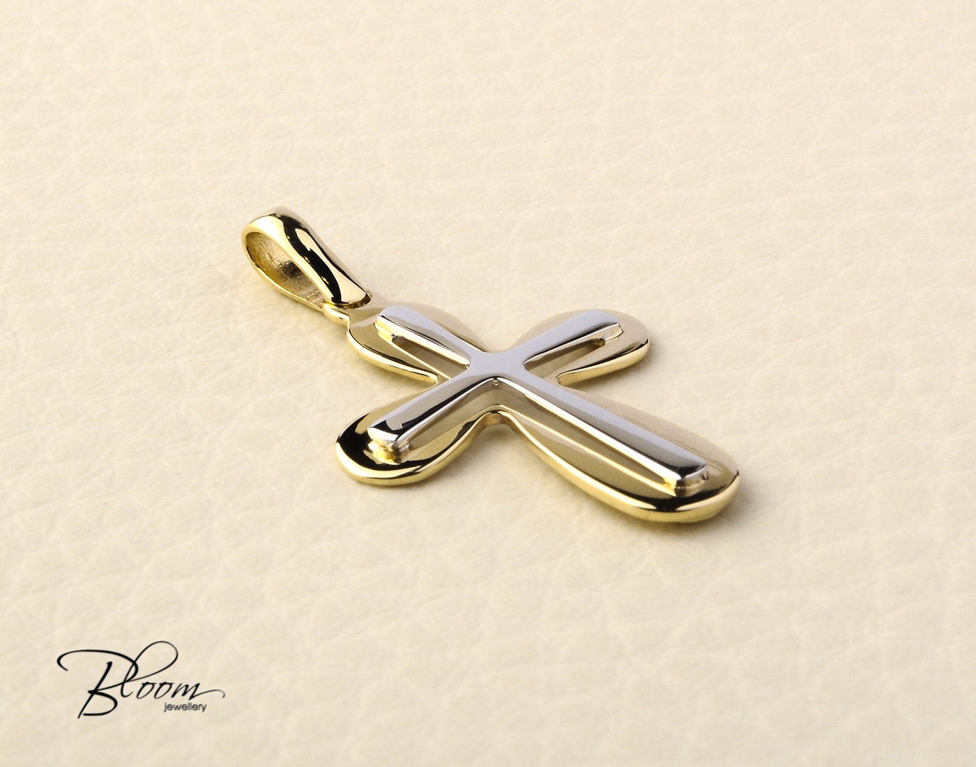 Two Tone Gold Cross 14K Solid Gold Cross Necklace Gold Cross | Etsy