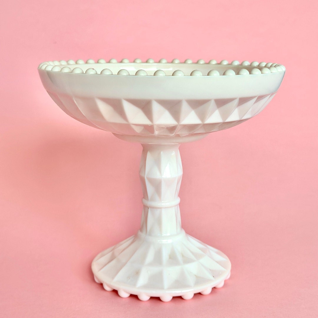 Vintage Shell Pink Footed Compote Pale Pink Milk Glass Windsor Pattern ...