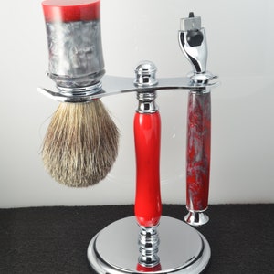 Red Acrylic Shaving Set: Badger Brush, Safety Razor, Chrome Stand - Etsy