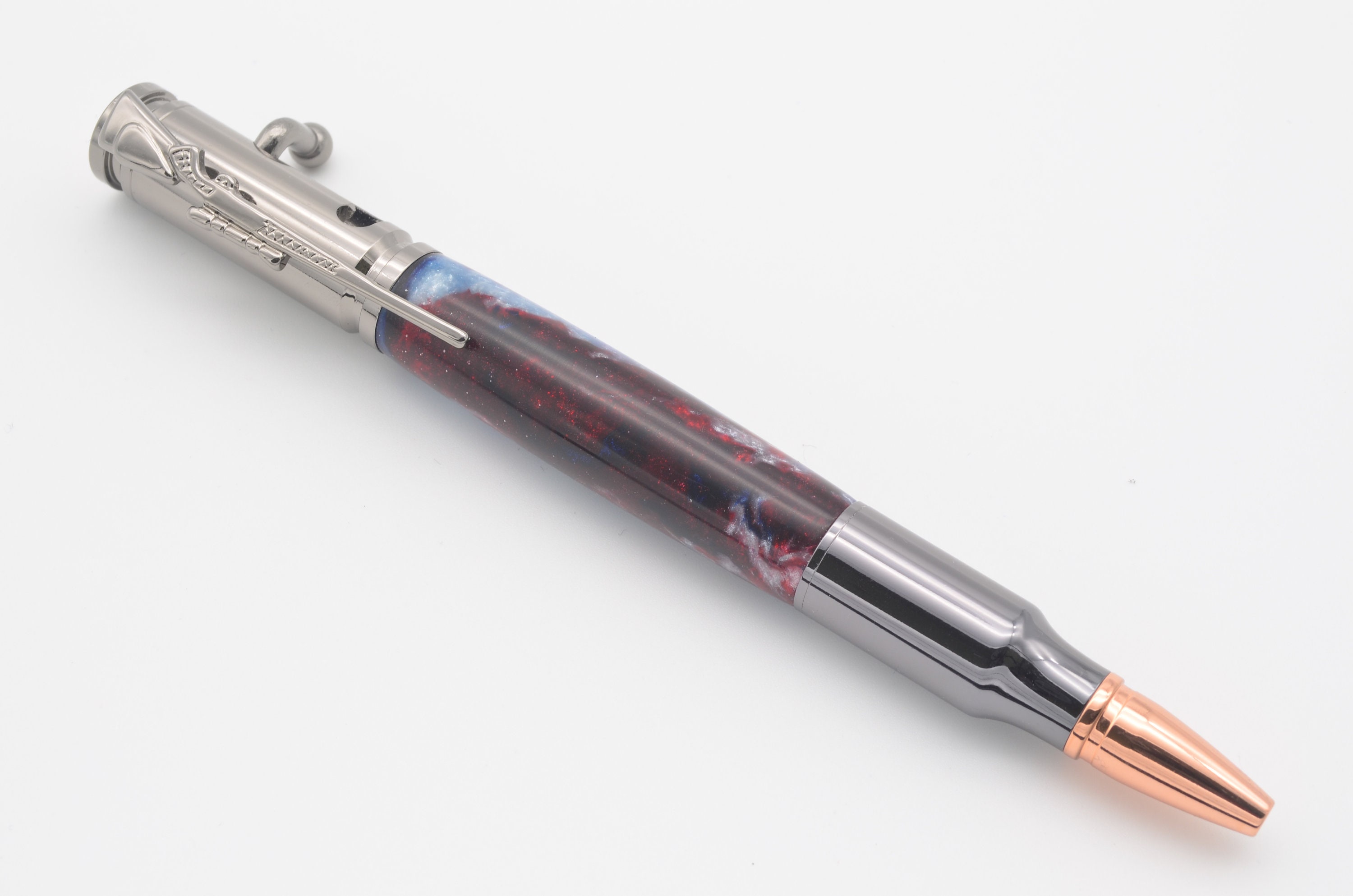 Bolt Action 30Cal Bullet Pen with Rifle Clip in Gunmetal red, white ...