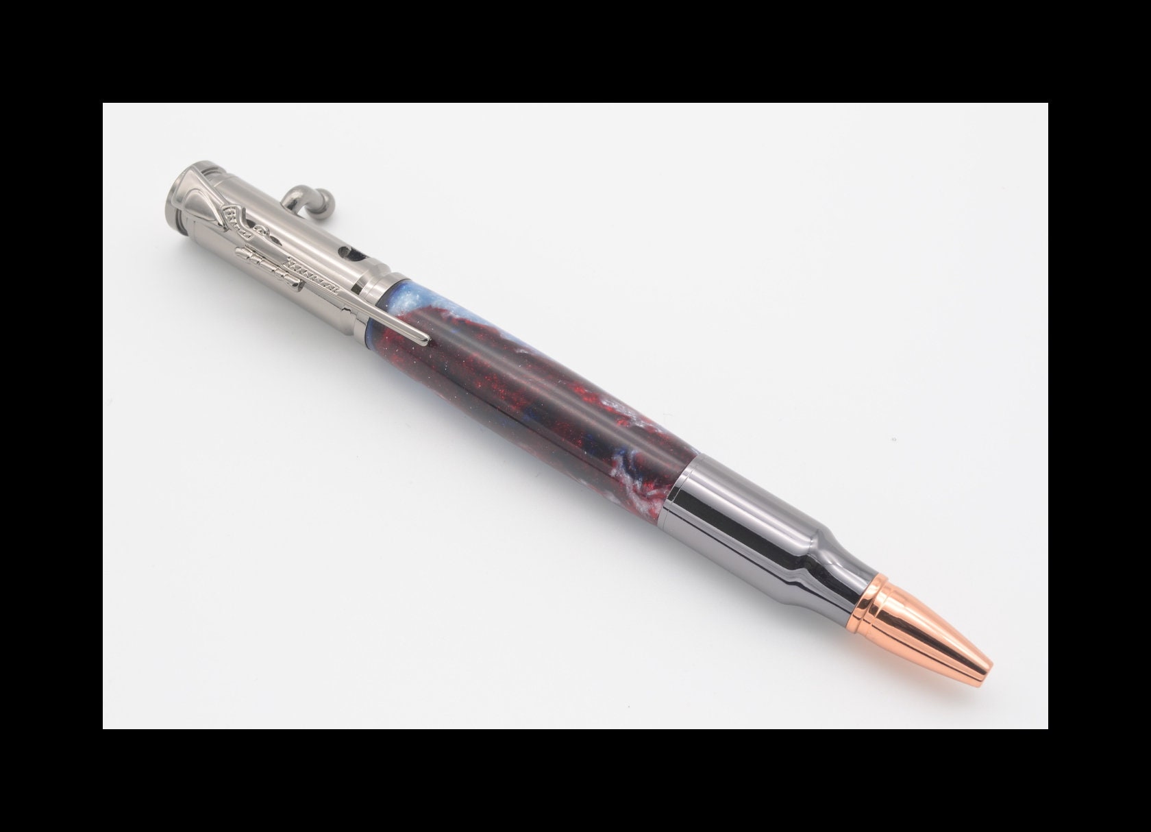 Bolt Action 30Cal Bullet Pen with Rifle Clip in Gunmetal red, white ...