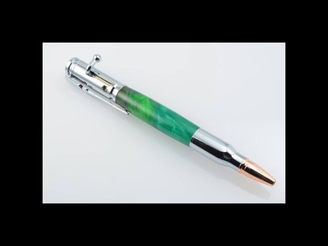 Bolt Action 30 Caliber Bullet Pen, Chrome Rifle Clip, Green Acrylic - Etsy