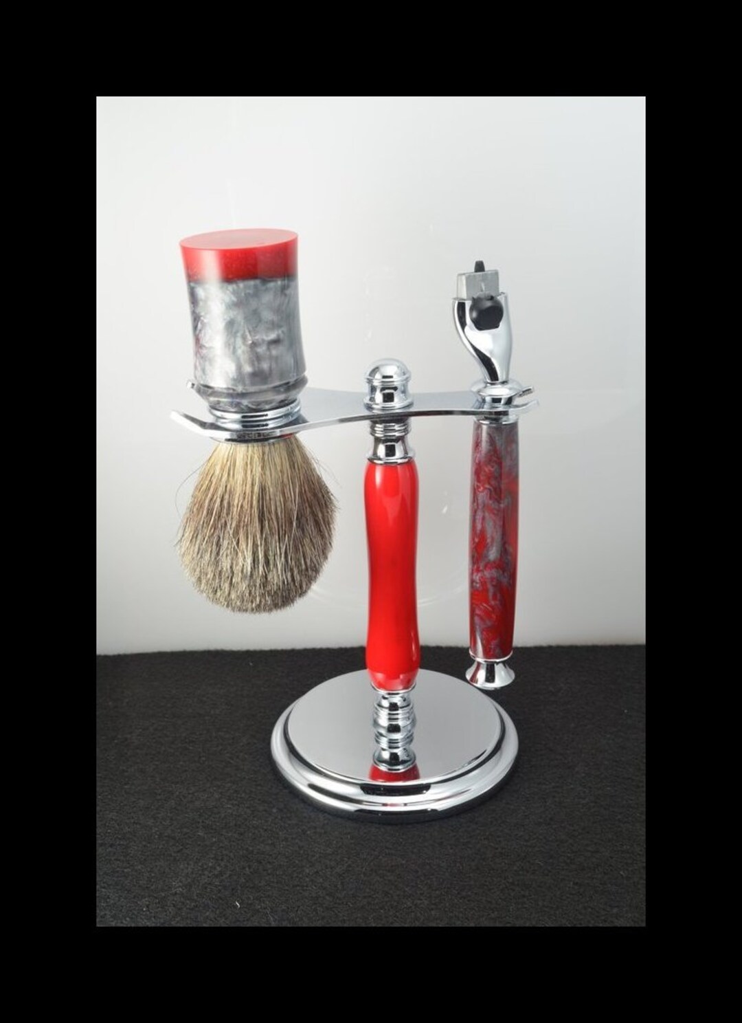 Red Acrylic Shaving Set: Badger Brush, Safety Razor, Chrome Stand - Etsy