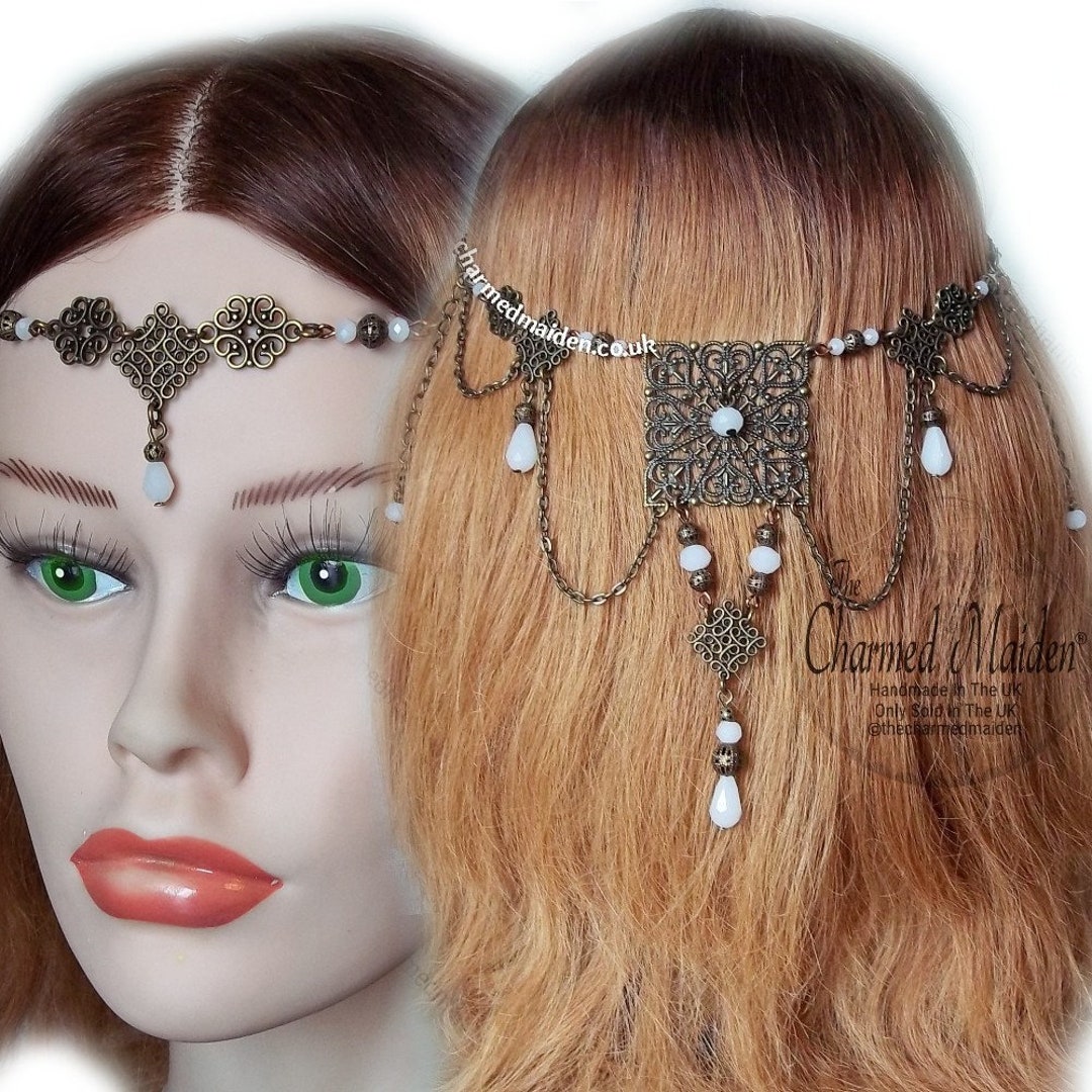 Medieval Renaissance Headpiece, Fairy Queen Head Chain, White Wedding ...