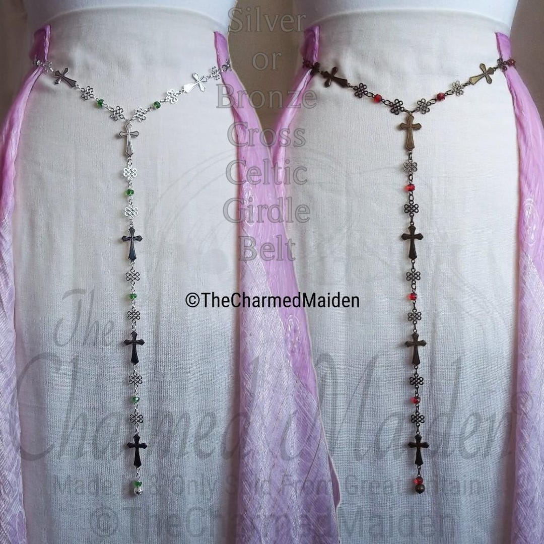 Medieval Celtic Tudor Beaded Girdle Cross Belt in Bronze or Silver, Ren ...