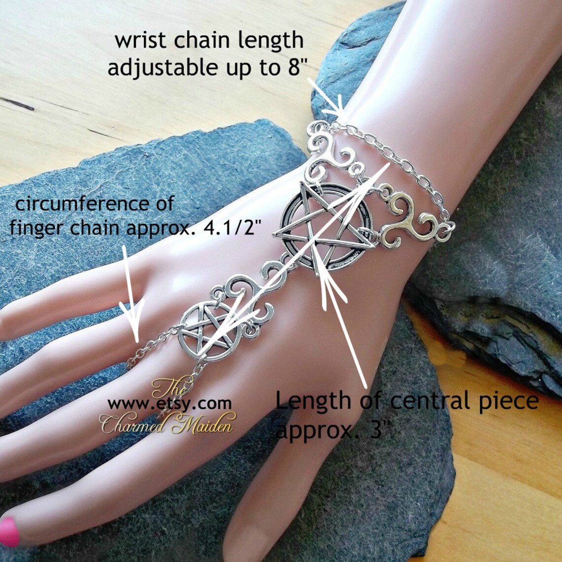 Pentagram Triskele Hand Chain Celtic Wicca Hand Bracelet - Etsy