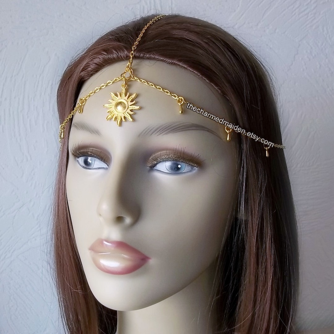 Gold Sun Headpiece, Boho Head Chain, Summer Solstice Goddess Headdress ...