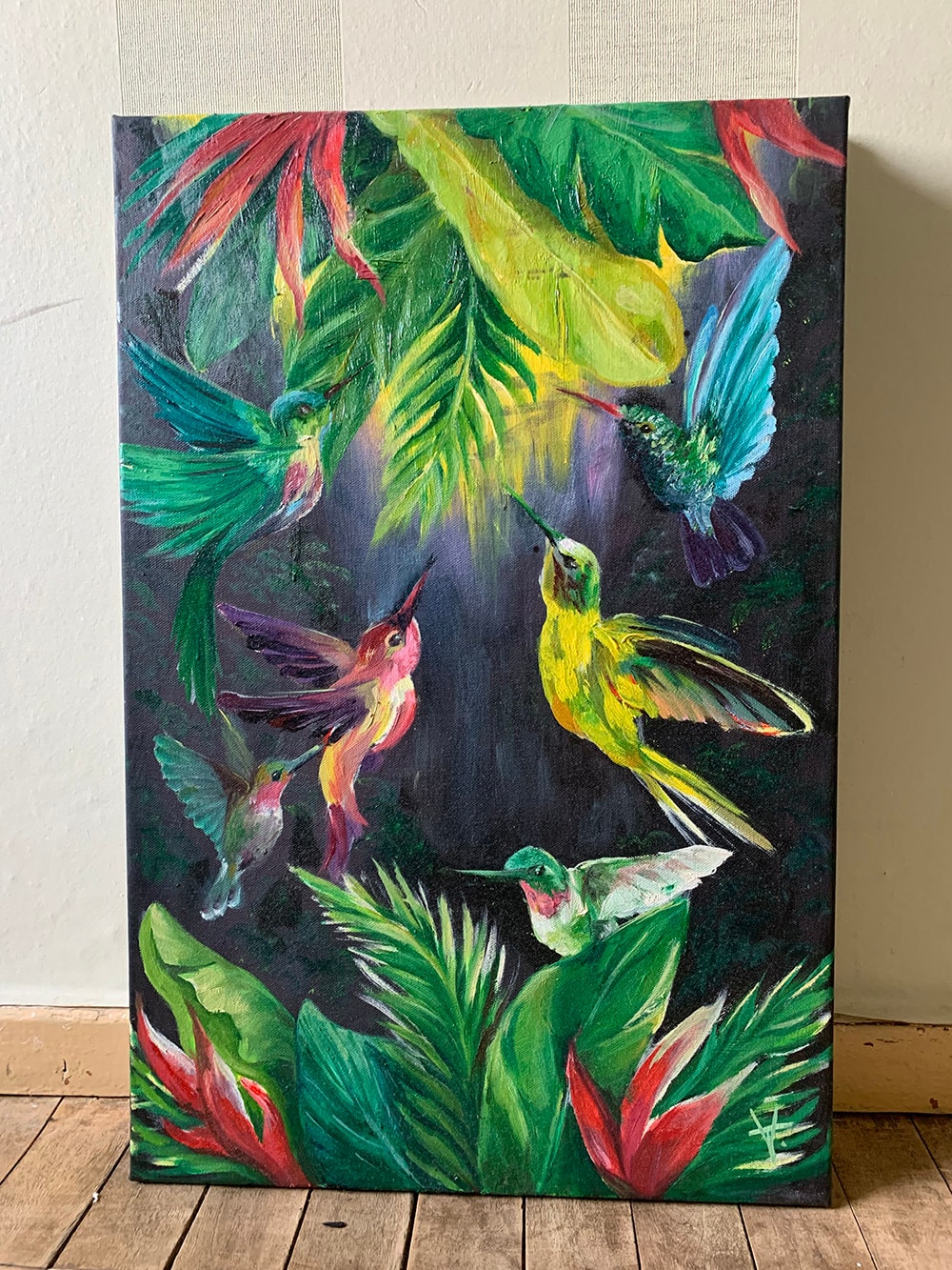 Tropical Birds Painting Large Canvas, Birds of Paradise Painting for ...
