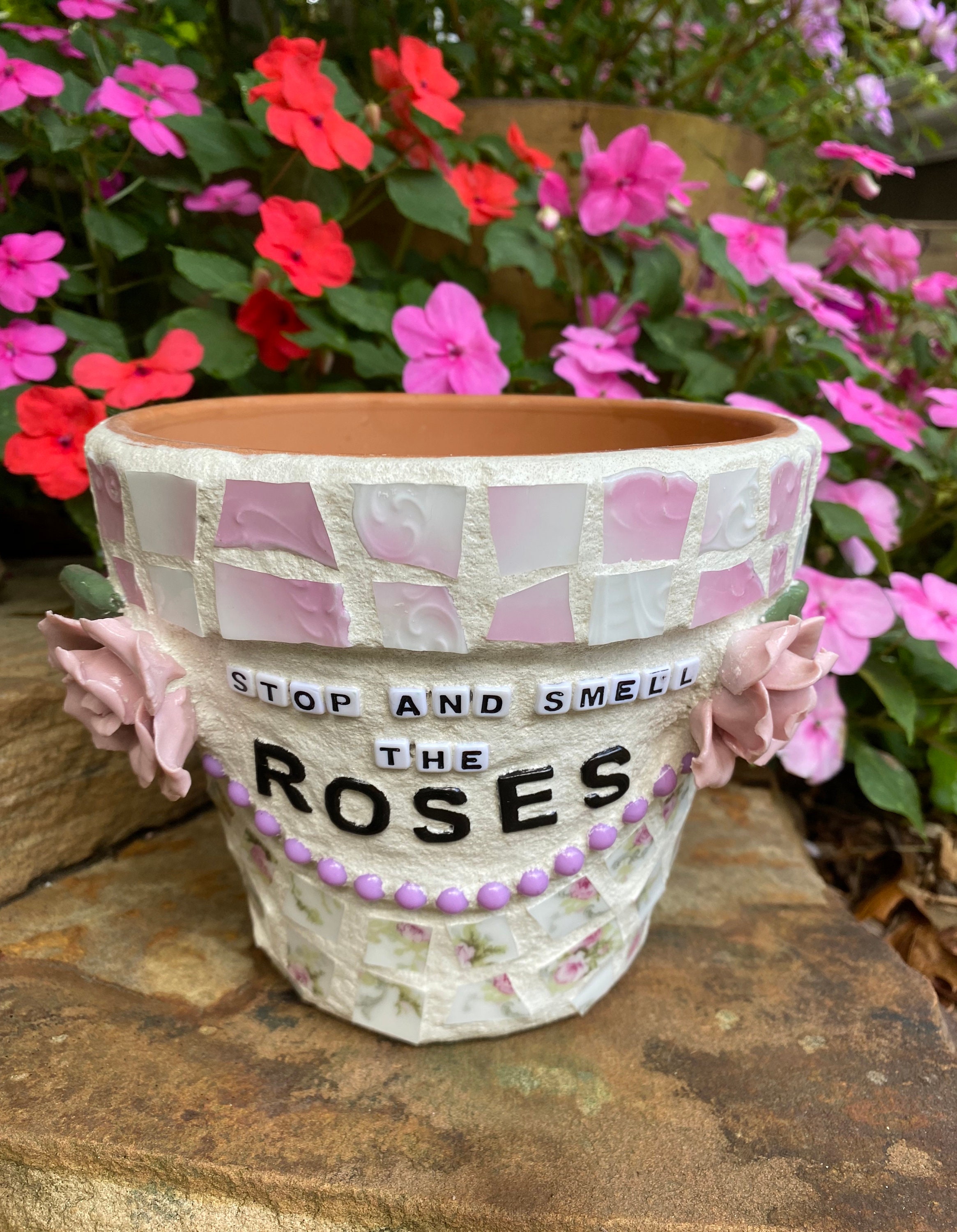 Mosaic Flower Pot/planter "stop and Smell the Roses" - Etsy