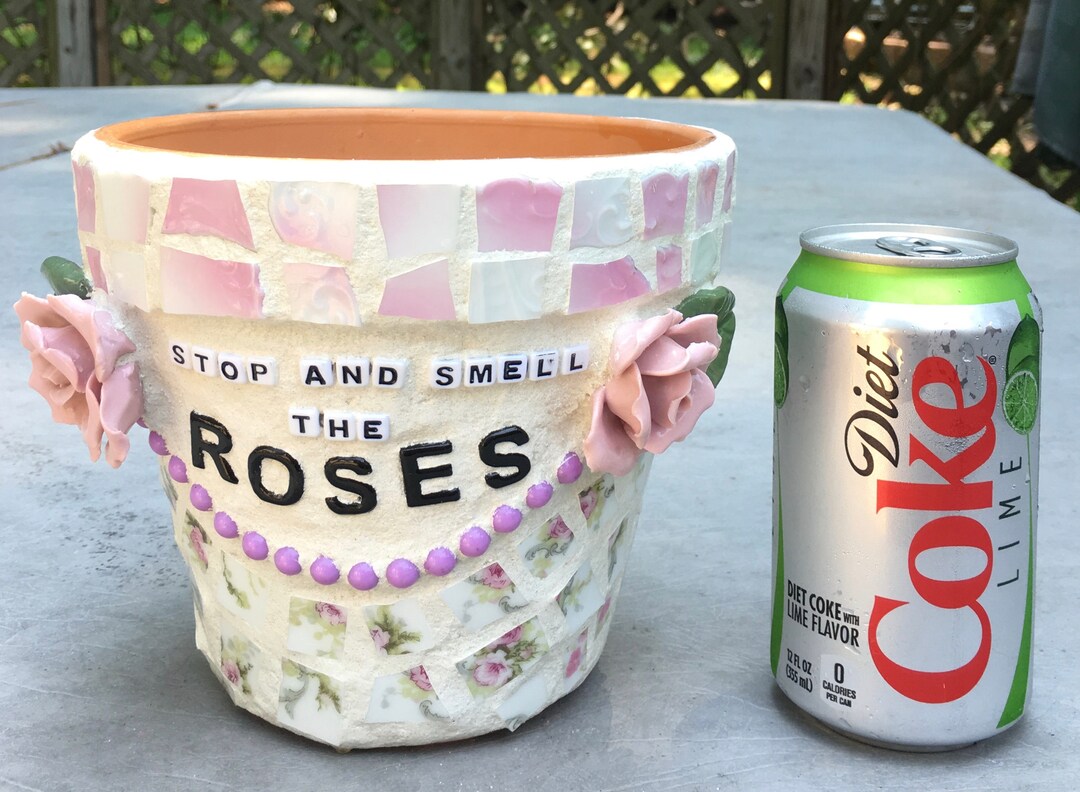 Mosaic Flower Pot/planter "stop and Smell the Roses" - Etsy