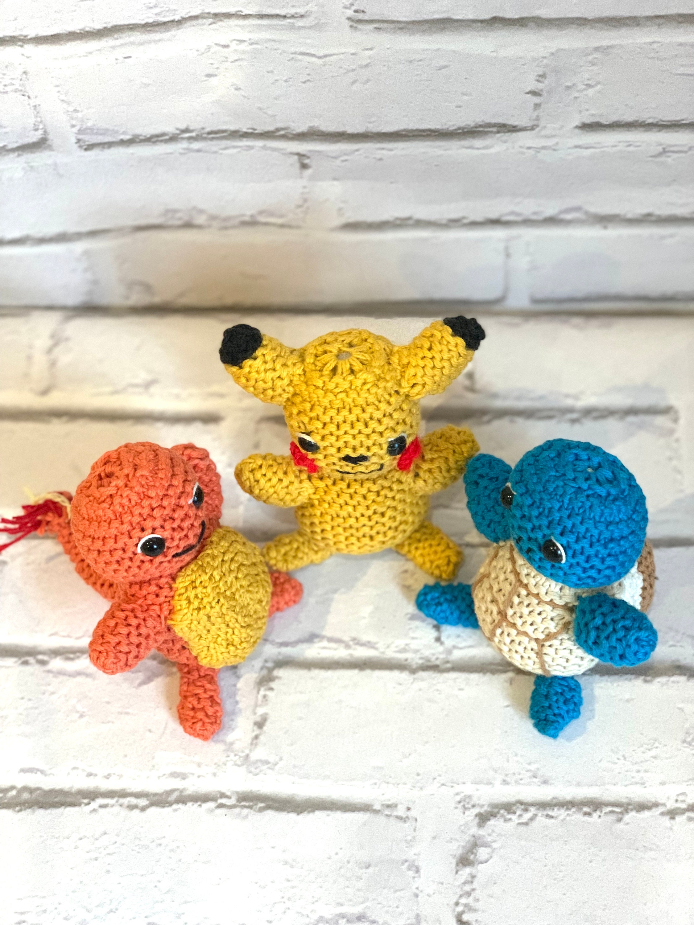 Knitting Pattern Pokemon Set 3 in 1 Pikachu Squirtle Charmander Soft ...