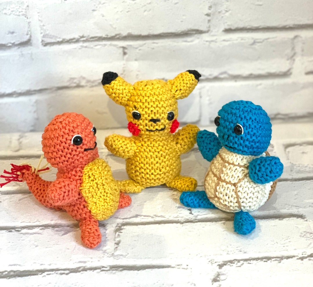 Knitting Pattern Pokemon Set 3 in 1 Pikachu Squirtle Charmander Soft ...