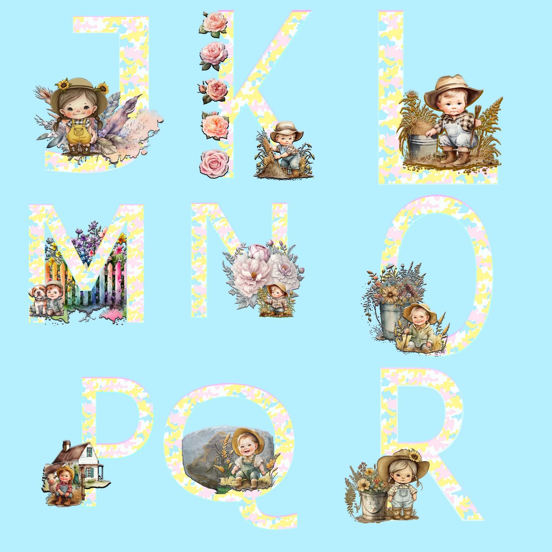 Cute Children Alphabet, Digital, Journaling, Scrapbooking, Card Making ...