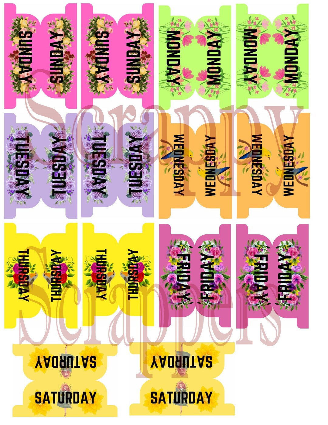 Days of the Week Flower Book Tabs - Etsy