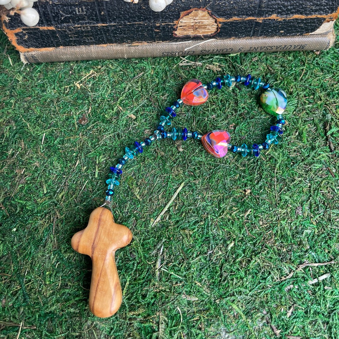 Episcopal Pocket Christian Prayer Beads, Child Sized Chaplet, Olive ...