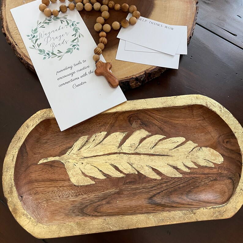 Rectangular Wooden Prayer Tray: Gold Leaf Feather, Spiritual Gift - Etsy