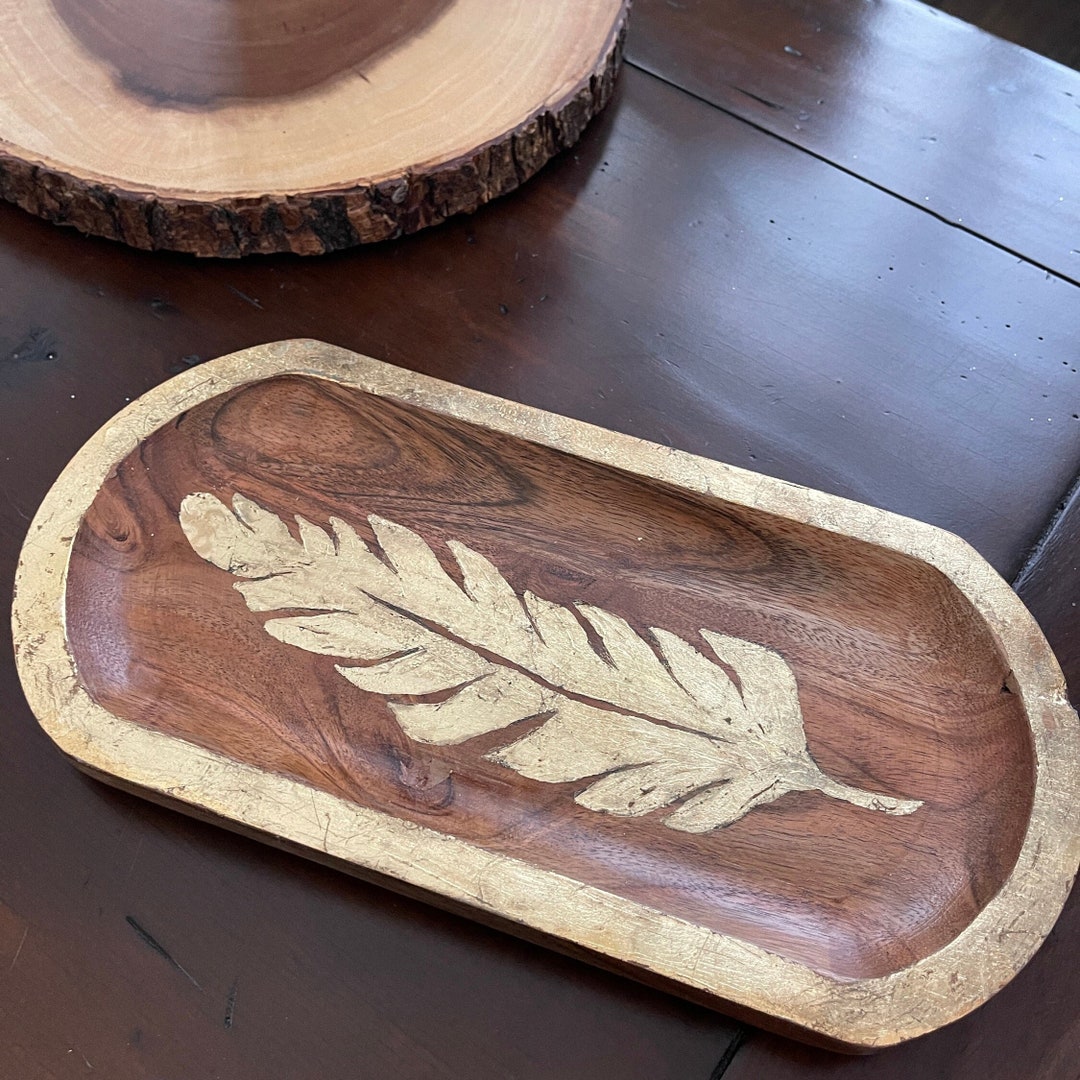 Rectangular Wooden Prayer Tray: Gold Leaf Feather, Spiritual Gift - Etsy