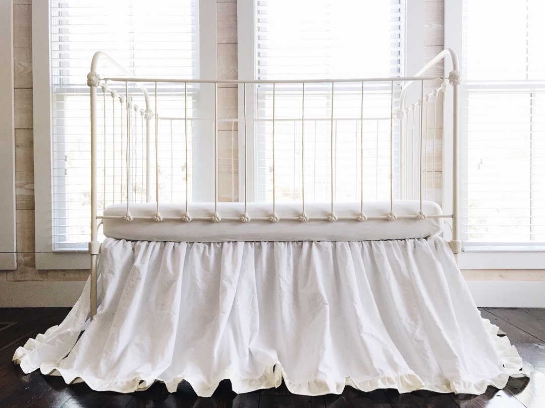 Ruffled Crib Skirt in White and Ivory, Long Crib Skirt, Neutral Crib ...