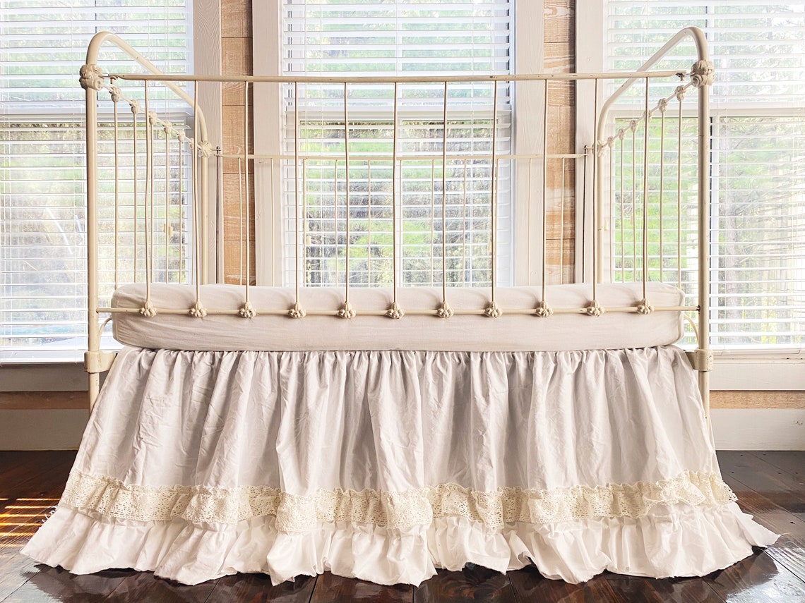 White Lace Ruffled Crib Skirt, Baby Bedskirt for Girl or Boy, Luxury ...