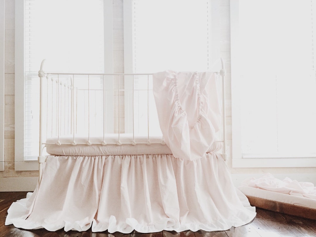 Handmade Pink Ruffle Crib Bedding Set: Cotton Skirt, Sheets, Changing ...