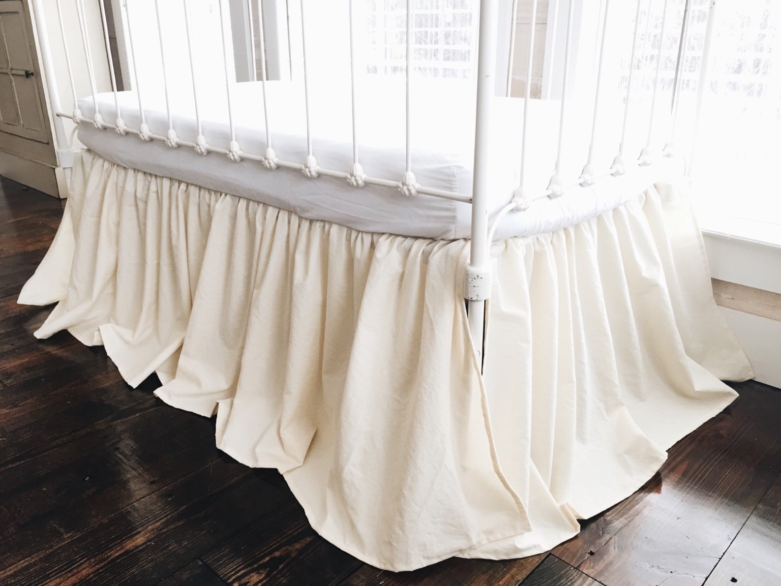 Farmhouse Crib Skirt in Fig Tree Cream Neutral Baby Bed Skirt | Etsy