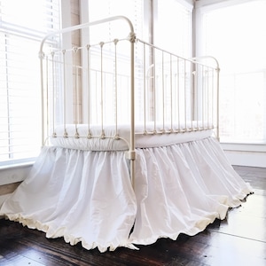 Ruffled Crib Skirt in White and Ivory, Long Crib Skirt, Neutral Crib ...