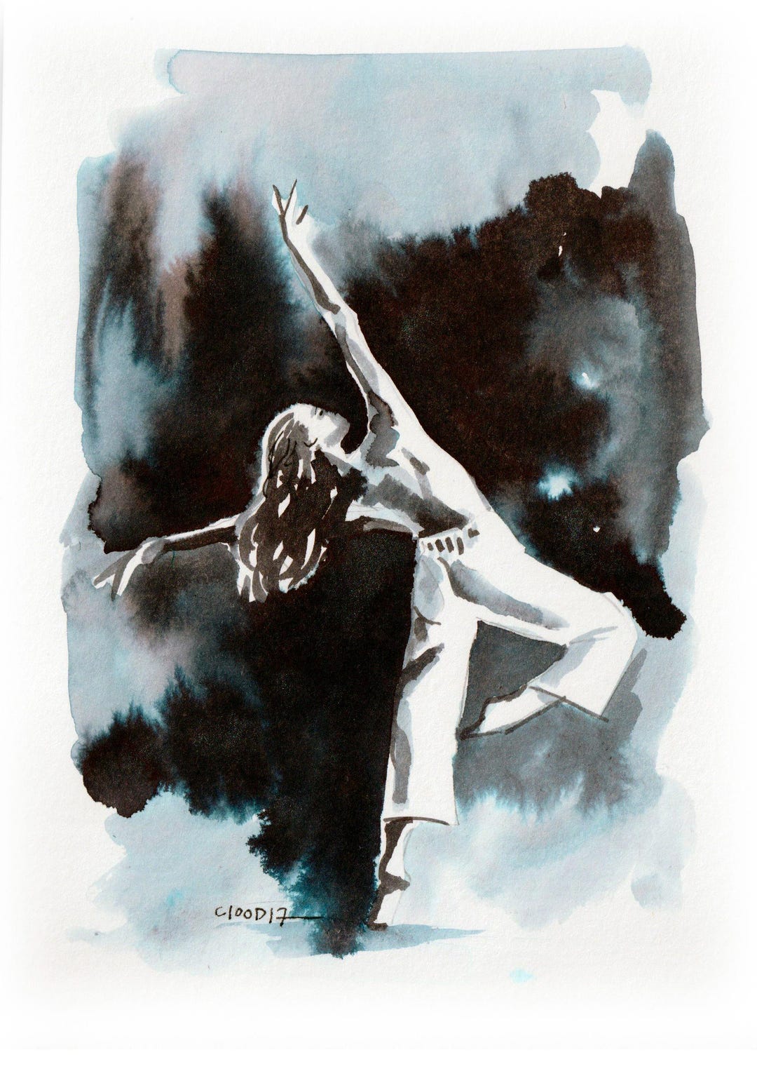 Original and Unique Watercolor Bright Black Ink on Art Paper Modern ...