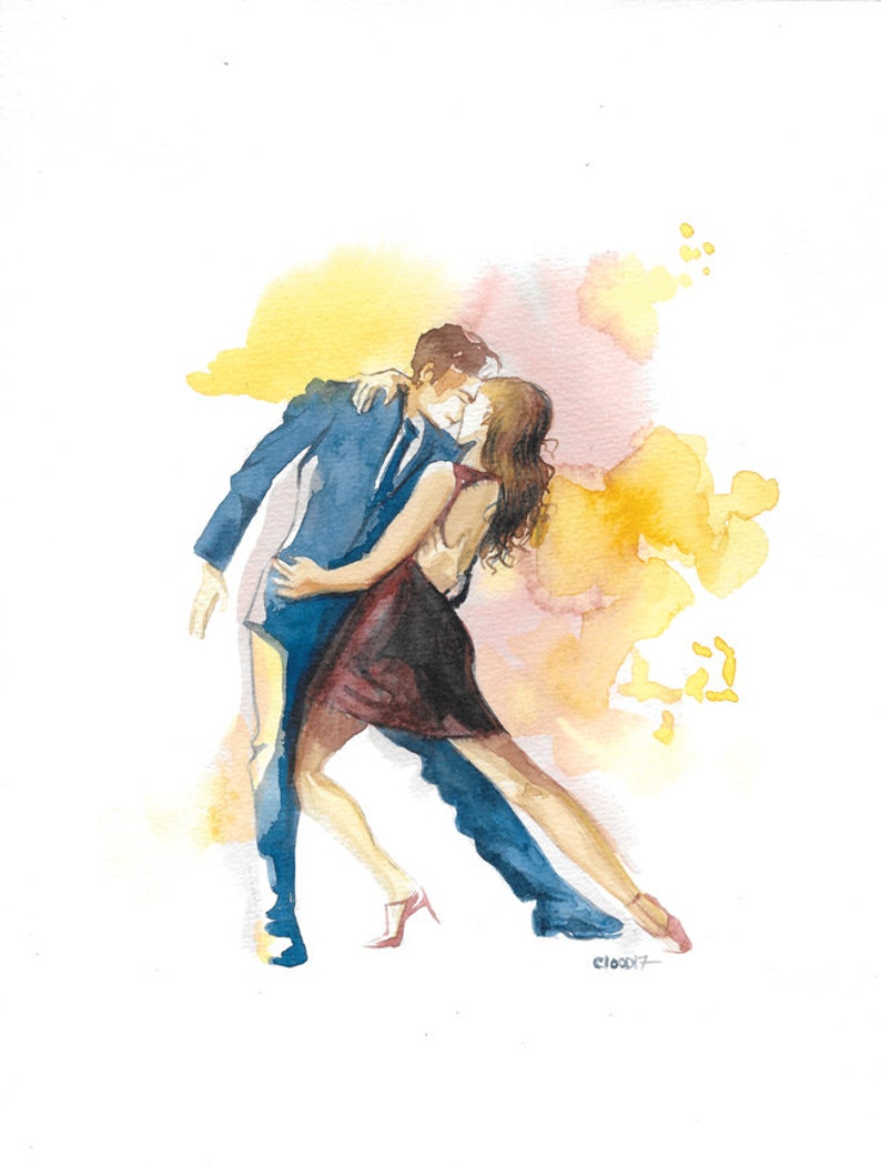 Original Gift Couple Dancing Tango - Unique Drawing - Ink Watercolor ...