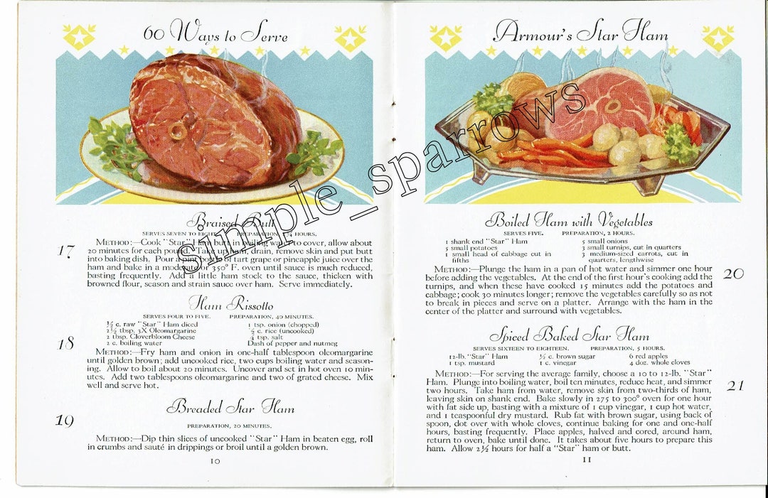 1920s Ham Recipe Booklet INSTANT DOWNLOAD Vintage Cookbook - Etsy