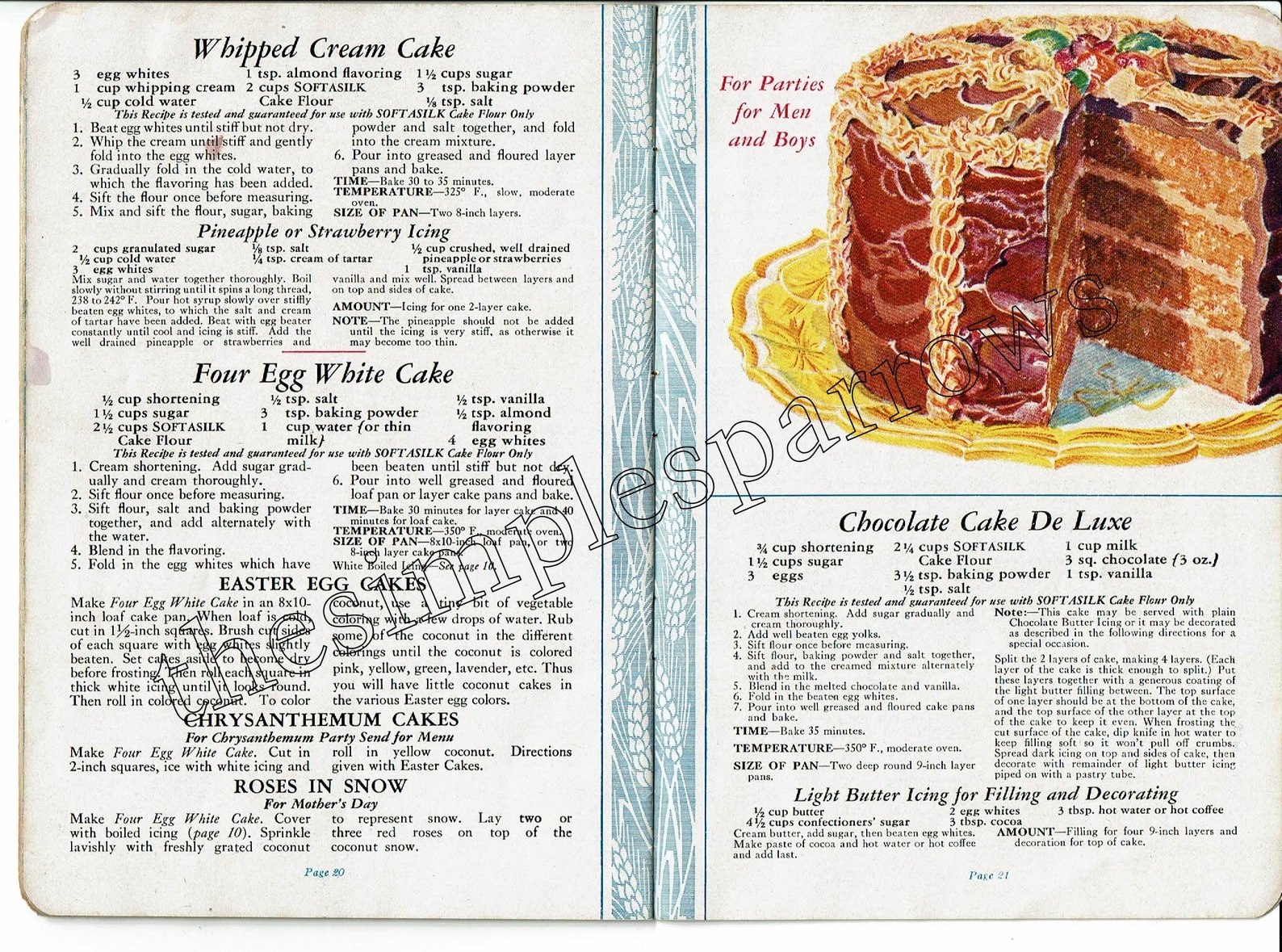 1930s Cake Recipe Booklet INSTANT DOWNLOAD Vintage Printable Cookbook ...