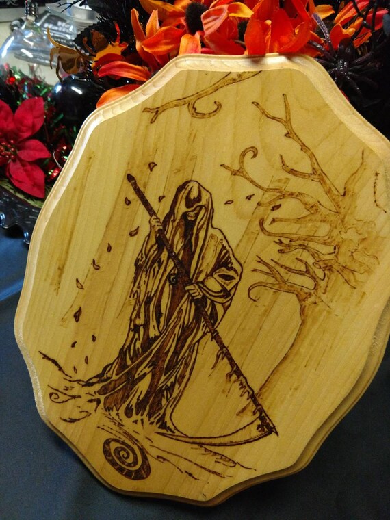 Grim Reaper in the Woods Wood Burned Plaque | Etsy