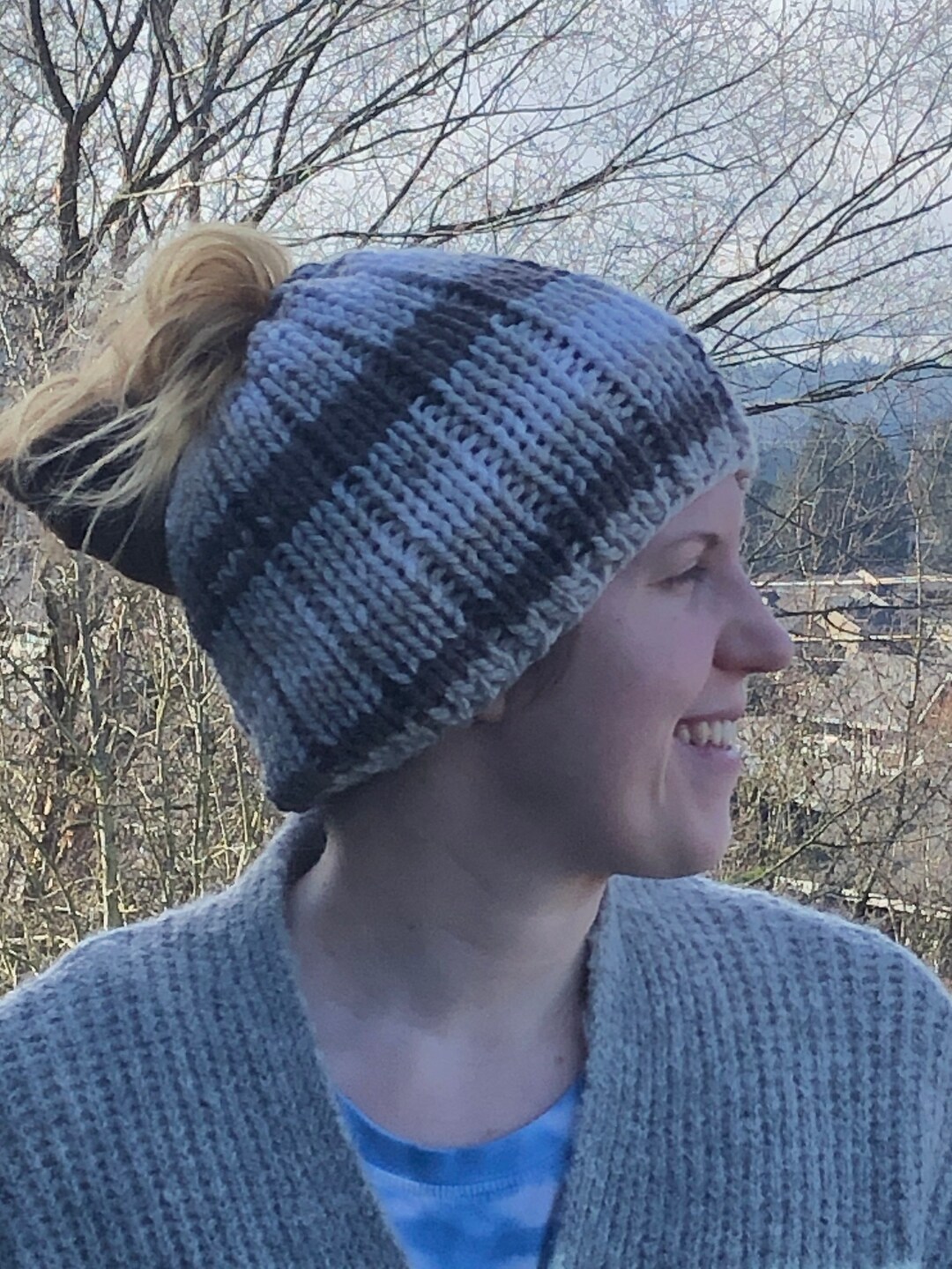 Messy Bun Knit Hat - Etsy