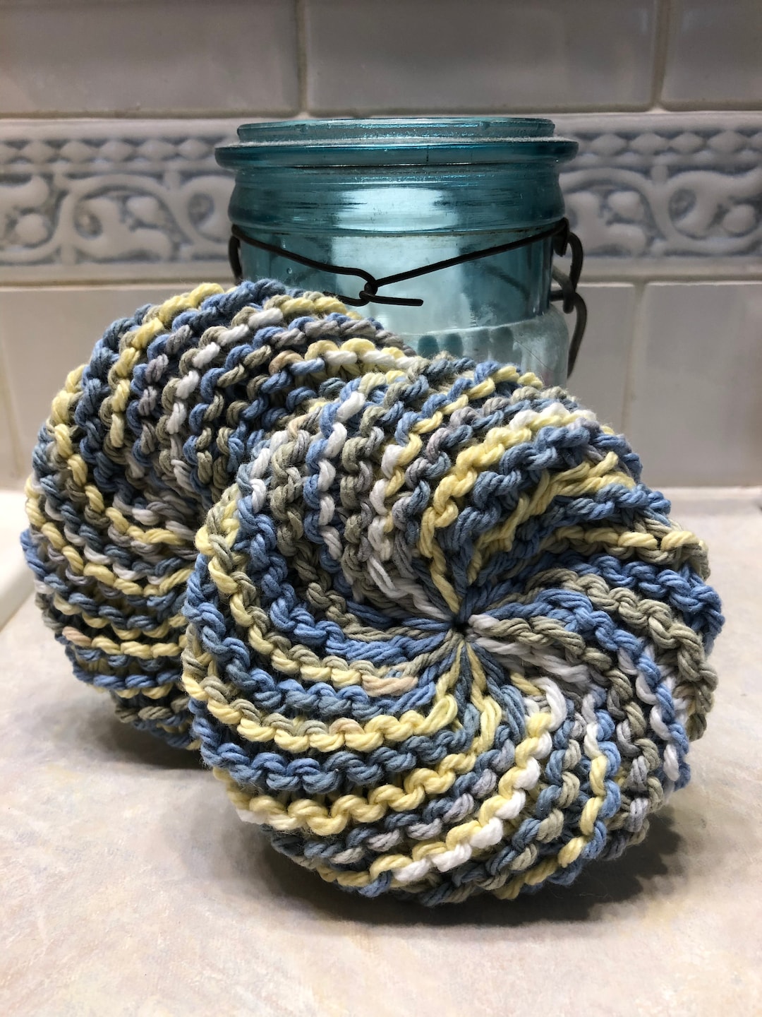 Cotton Knit Loofah Round Set - Etsy