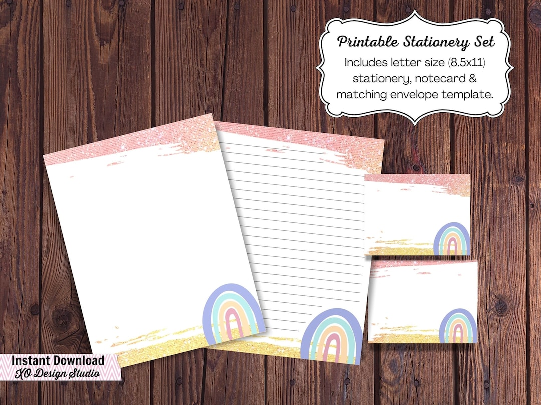 Printable Stationery Set - Rainbow and Glitter, Lined and Unlined ...