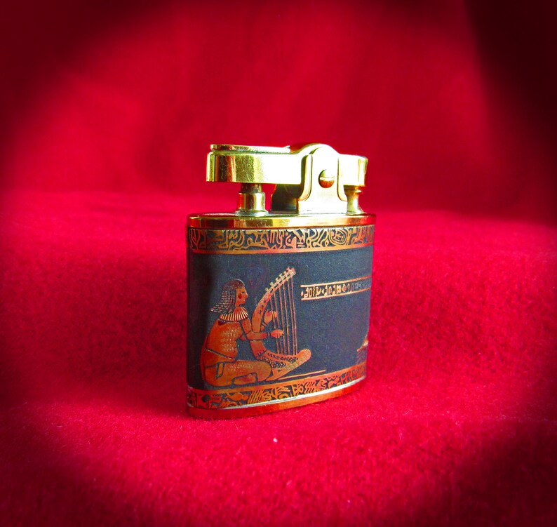 JAPANESE PAC LIGHTER, Ancient Scene. Flat Black W Gilded Gold Pocket ...