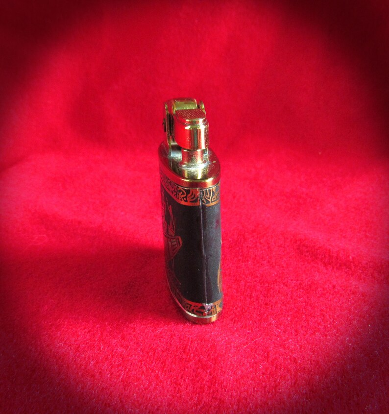 JAPANESE PAC LIGHTER, Ancient Scene. Flat Black W Gilded Gold Pocket ...