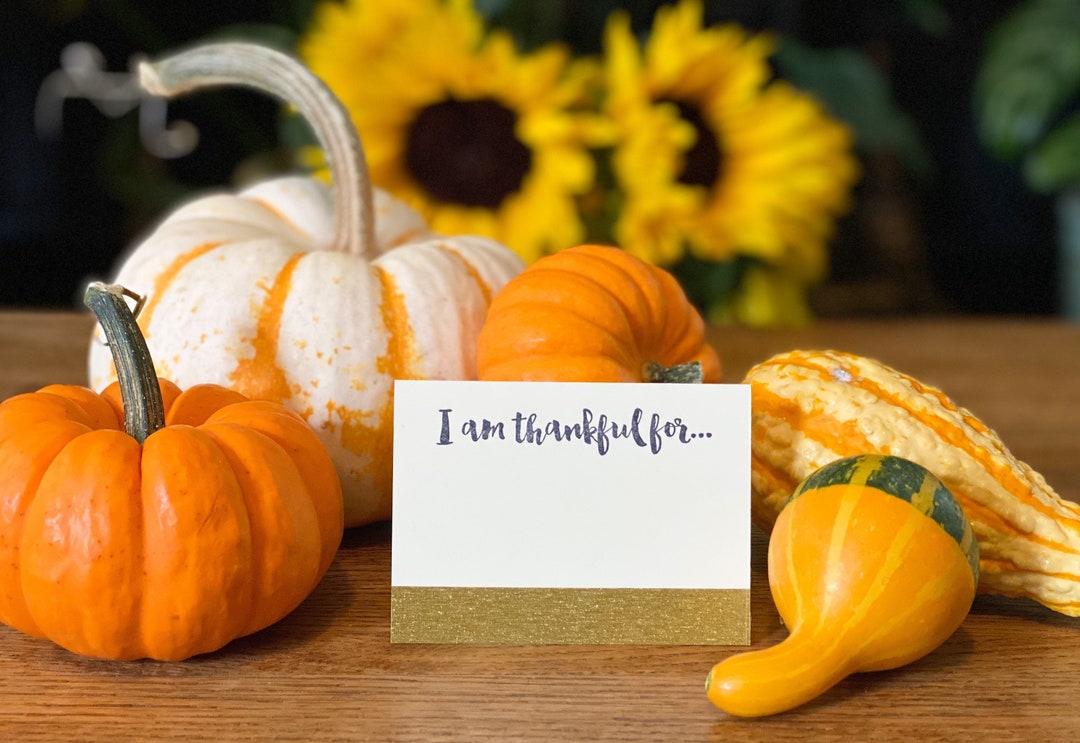 Thanksgiving i Am Thankful For... Folded Place Cards Gold Border Set of ...
