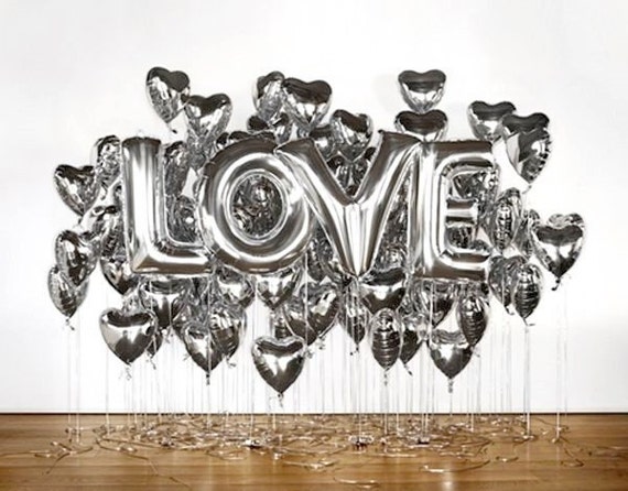 Silver love balloons store