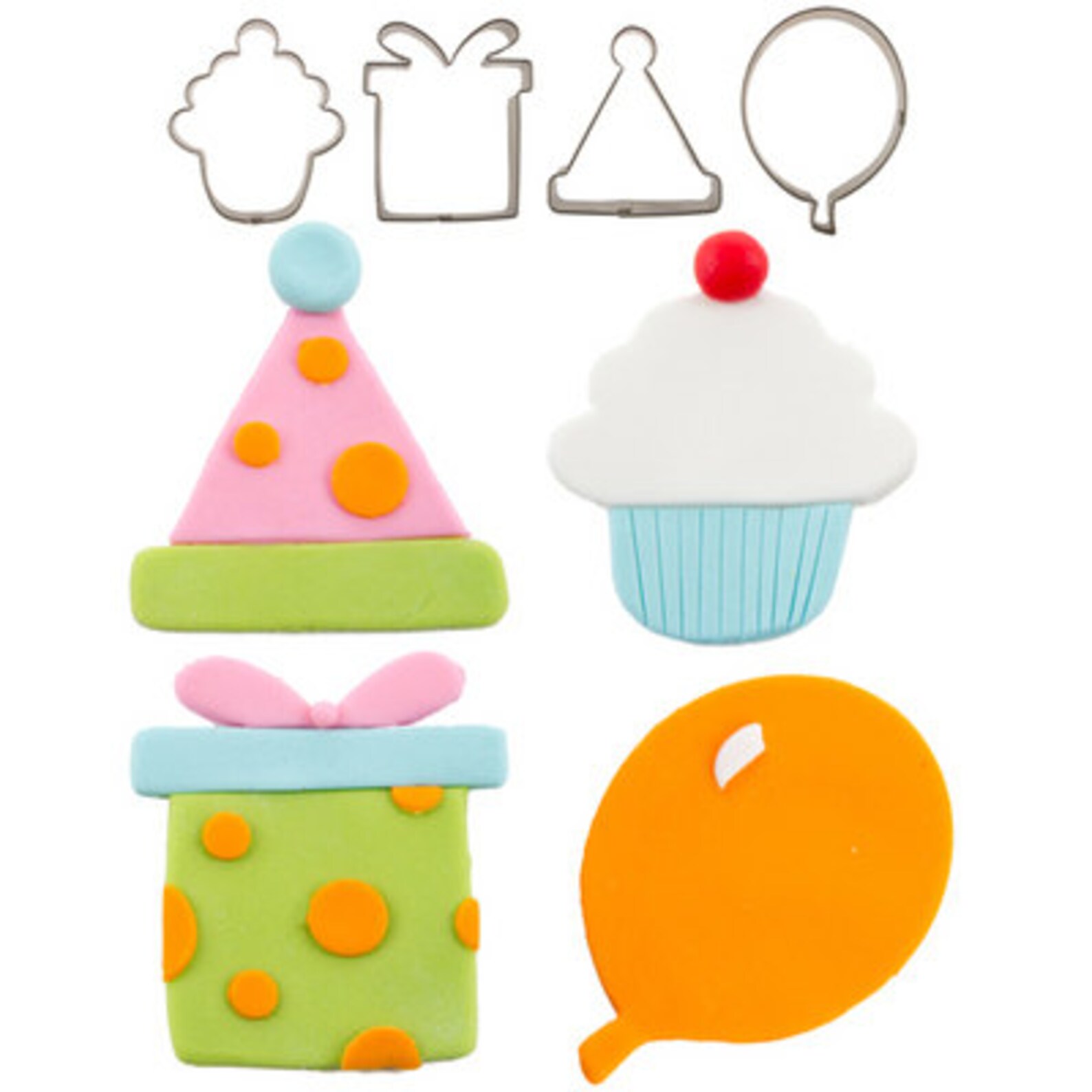 Birthday Cookie Cutter Set - Hat Cupcake Present Box Gift Balloon (4 ...