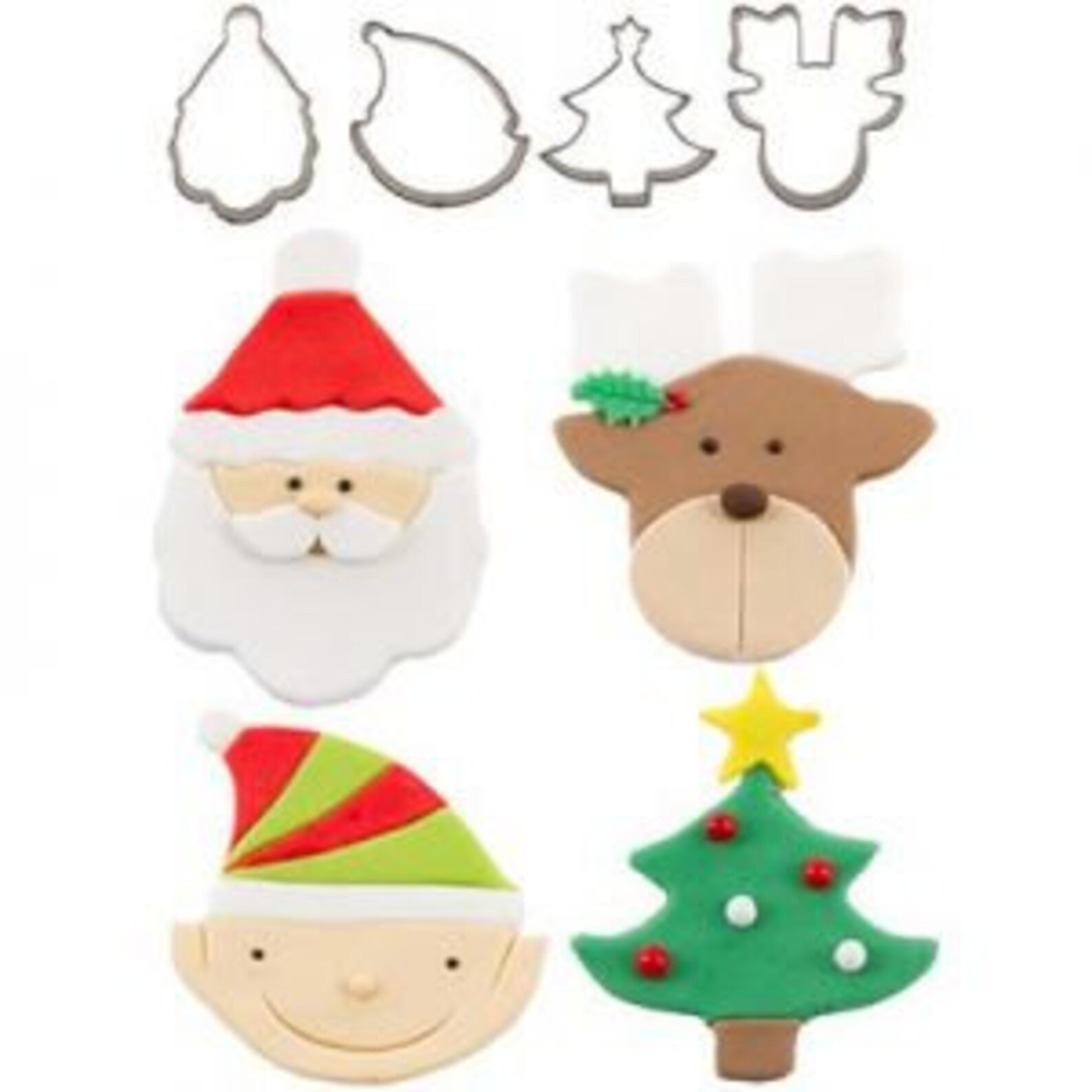 Christmas Cookie Cutter Set - Santa Reindeer Elf Tree (4 Piece Set ...