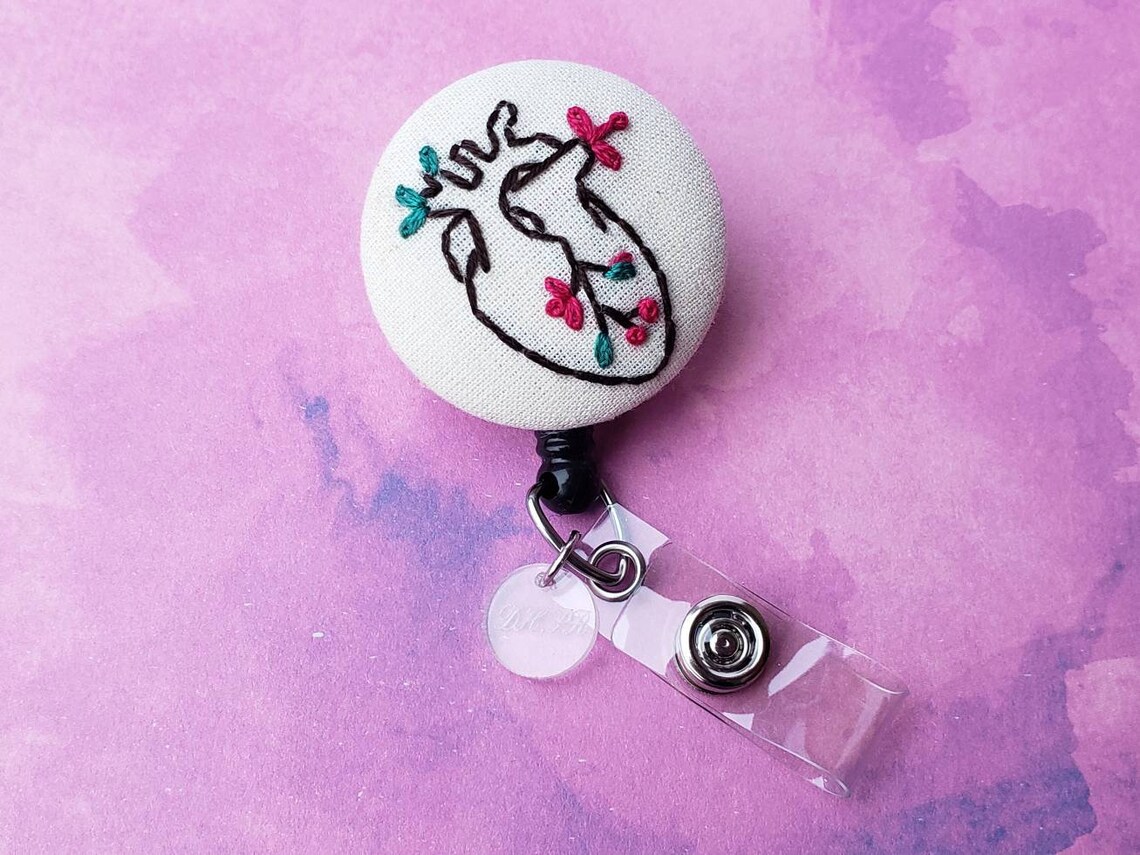 Heart ID Badge Holder Hand Embroidered Anatomical Heart ID - Etsy