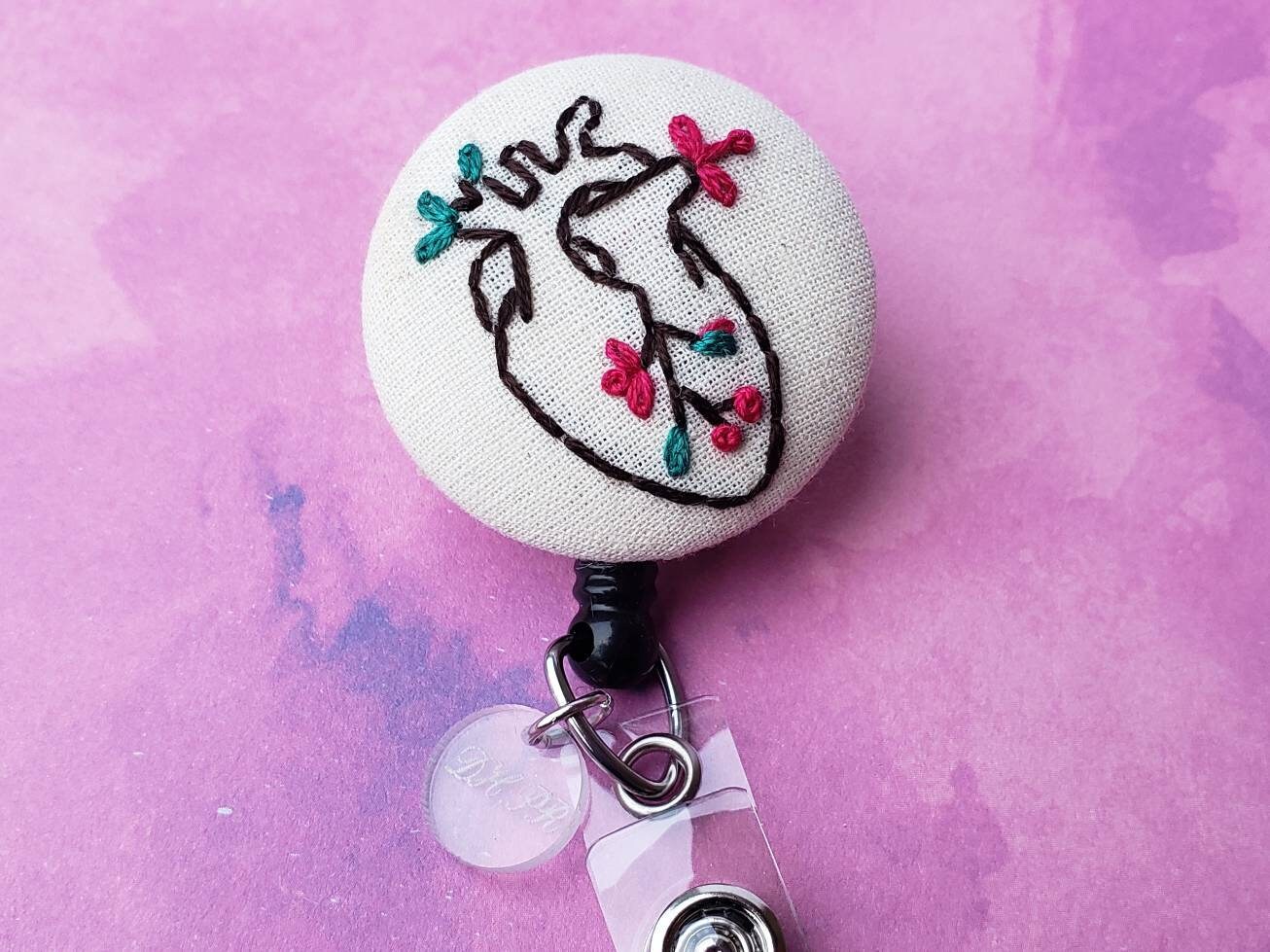 Heart ID Badge Holder Hand Embroidered Anatomical Heart ID - Etsy