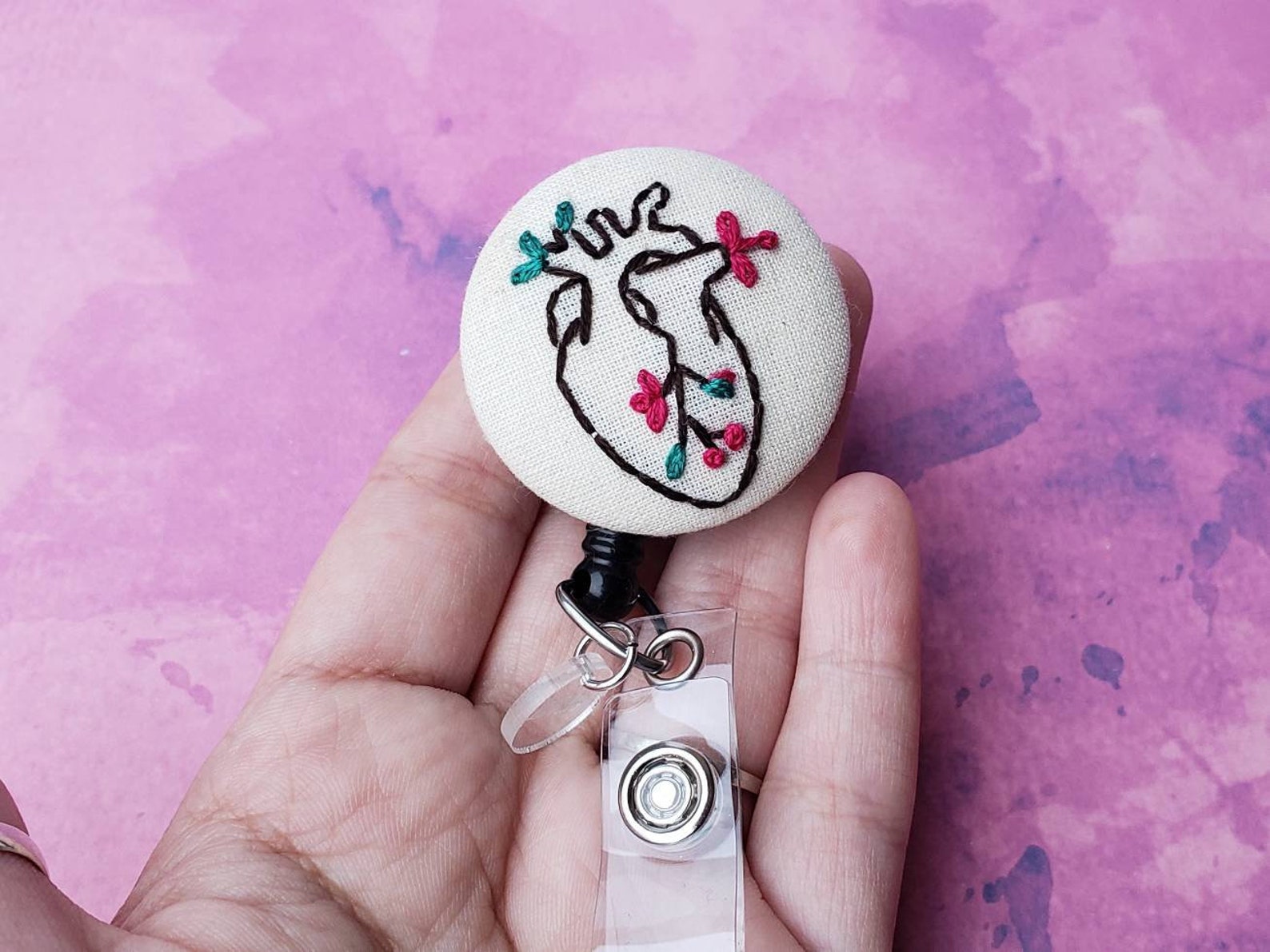 Heart ID Badge Holder Hand Embroidered Anatomical Heart ID - Etsy