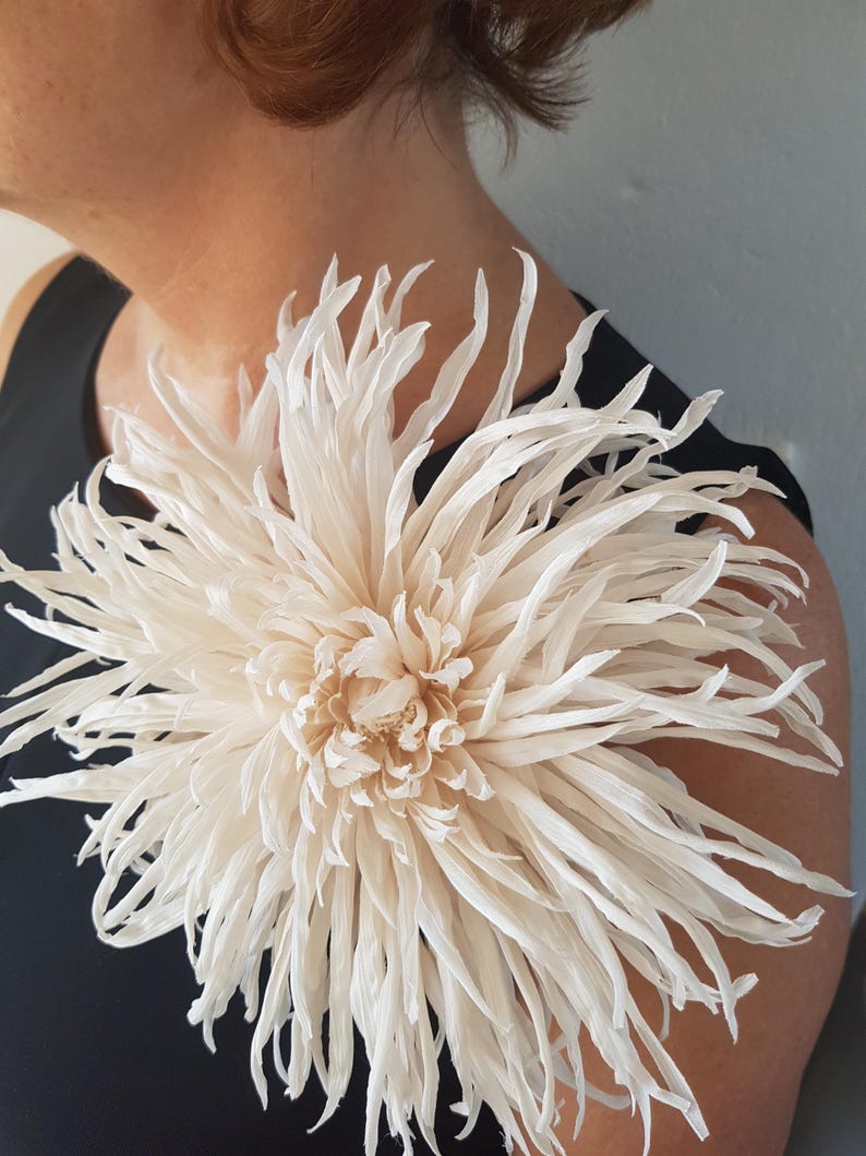 Big off White Flower Brooch Oversize Beige Flower Accessory - Etsy