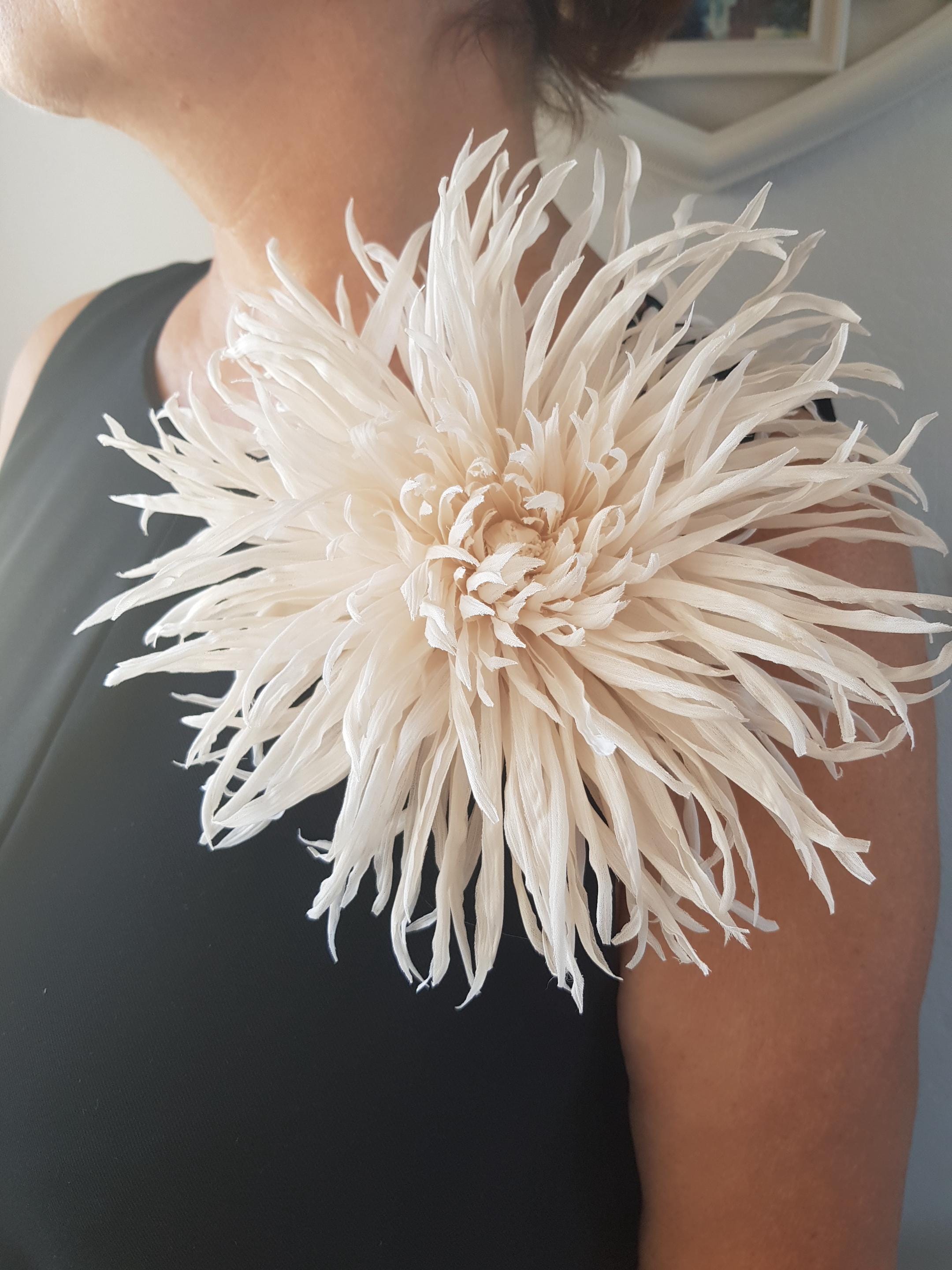 Big off White Flower Brooch Oversize Beige Flower Accessory - Etsy