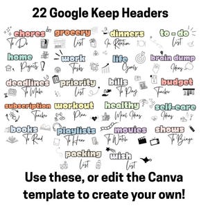22 Google Keep Headers | Editable Canva Template | Minimalist Pastel ...