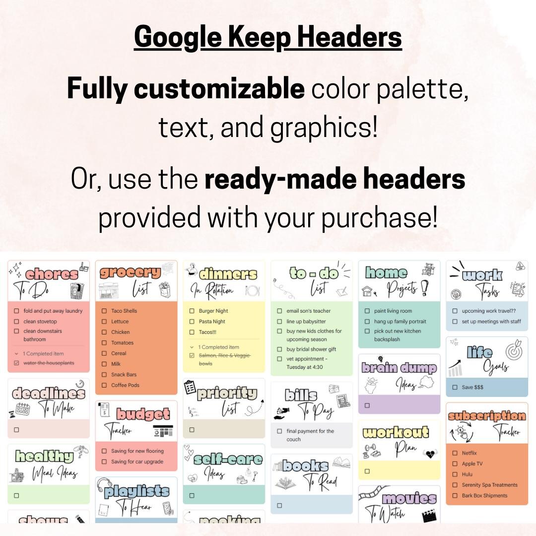 22 Google Keep Headers | Editable Canva Template | Minimalist Pastel ...